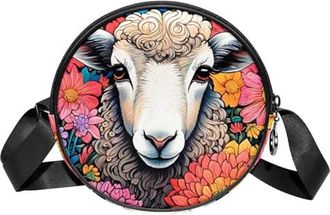 Generic Petit sac &agrave; bandouli&egrave;re rond pour femme, motif mouton color&eacute; avec fermeture &eacute;clair, bretelles r&eacute;glables, sac &agrave; main rond d&eacute;contract&eacute; pour femmes et fi