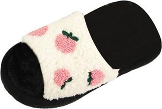 Generic Tongs or femme en peluche avec pointe en coton, fond plat, chaud, pour lintérieur, antidérapant, pour la maison, pantoufles velues dhiver, Blanc 1, 41