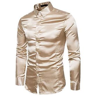 Generic Chemise brillante &agrave; manches longues pour homme, col boutonn&eacute;, chemise d&eacute;contract&eacute;e de qualit&eacute; sup&eacute;rieure, chemise douce pour la peau, haut luxueux sop