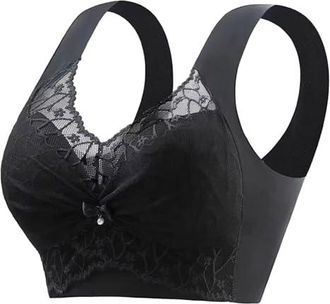 Generic 2026 Soutien-gorge pour femme Soutien-gorge fin fronc&eacute; en dentelle sous-v&ecirc;tements bonnet fixe poitrine femme couverture gilet style essuyage, Noir, 4X