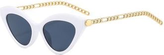 Generic Lunettes de soleil rétro oeil de chat colorées pour femmes tendance hommes chaîne en métal nuances UV400 vert foncé, Blanc/gris, Taille unique