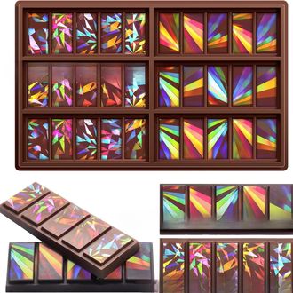Generic Holographic Chocolate Bar Mold, 2 Pack Holographic Silicone Chocolate Mold with 2 Different Shapes, Ideal for Baking Chocolate, Soap, Wax Melts and Mo