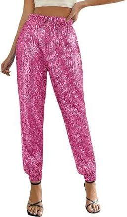 Generic Pantalon tendance d&eacute;contract&eacute; &agrave; paillettes pour femme, pantalon &agrave; jambe droite, pantalon de bo&icirc;te de nuit, tenue de soir&eacute;e bling-bling, pantalon de mo