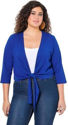Ulla Popken Femme Grandes Tailles Boléro, Jersey, Manches 3/4, à Nouer Bleu Cobalt 50+ 794514760-50+