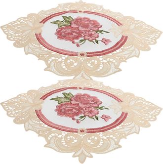 DOITOOL 2 St&uuml;ck Vintage Spitzen Tischsets Bestickte Hitzebest&auml;ndige Tischmatten aus Dekorative Platzsets und Untersetzer f&uuml;r Esstisch K&uuml;che Heimdeko Beige