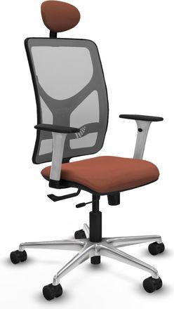 Piqueras y Crespo B&uuml;rostuhl mit wei&szlig;en und schwarzen Armlehnen, h&ouml;henverstellbare Lendenwirbelst&uuml;tze und festes Kopfteil, ausgestattet mit Syncro/Traslack. Grau/Braun