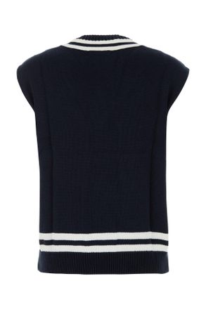 Sporty & Rich Womens Cable-Knit Cotton Sweater Vest Navy Tank Tops