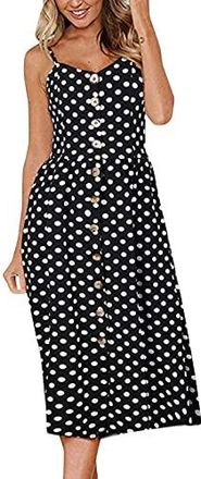 Generic Robe amincissante boh&egrave;me pour femme, robe d&eacute;t&eacute; d&eacute;contract&eacute;e &agrave; col rond, sans manches, coupe midi, Noir, XL