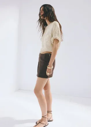 Mango Pull &agrave; manches courtes en maille chin&eacute;e beige - Femme - XXS - MANGO
