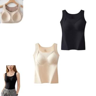 Generic D&eacute;bardeur avec soutien-gorge &eacute;tag&egrave;re, caraco pour femme, soutien-gorge int&eacute;gr&eacute;, haute &eacute;lasticit&eacute;, sans manches, coupe ajust&eacute;e, Noir/beige, XXL