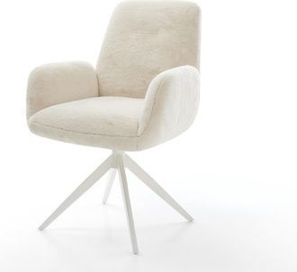 DELIFE Drehstuhl Zoa-Flex Pl&uuml;sch Creme-Wei&szlig; Kreuzgestell breit Effektfinish Titan 360&deg; drehbar Wippfunktion Taschenfederkern, Esszimmerst&uuml;hle