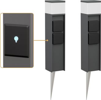 LEDs Com 2 Stück Pollerleuchte PODEL mit Erdspieß für außen, Smart Home, 39cm, anthrazit, 2 Steckdosen, inkl. G9 Leuchtmittel, 501lm, warmweiß