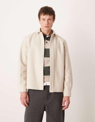 Mango Hemdjacke aus Wollmix in Creme-Neutral