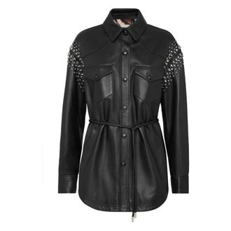 Philipp Plein Lederhemdkleid mit Kristallen - - Blouses & Shirts - Damen - Schwarzk - XS