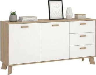 Dmora Kommode Cybel, Wohnzimmerbuffet, Wohnzimmer-Sideboard, Moderne K&uuml;chen-Speisekammer, 147x39 h73 cm, Eiche und Wei&szlig;