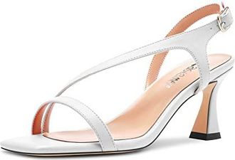 Castamere Femmes Mi Talon Heel Ouvert Bout Slingback Été Mariage Danse Cute 6.5 CM Heels Blanc 36 EU