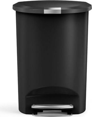 Simplehuman CW1355 poubelle demi-lune &agrave; p&eacute;dale, poubelle de cuisine, plastique noir, 50 litres