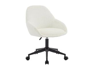 Vente-Unique Chaise de Bureau - Tissu Bouclette - Blanc Ivoire - Hauteur r&eacute;glable - NAODY