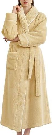 Generic Peignoir femme hiver long, manches longues, polaire &eacute;paisse, color block, doux, ceinture, poches, robe de chambre chaude