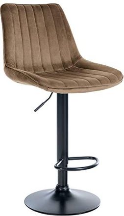 Clp Tabouret De Bar Toni en Velours I Chaise Haute De Bistrot avec Repose-Pieds Hauteur R&eacute;glable Pivotant, Couleur:Marron, Couleur du Cadre:Noir