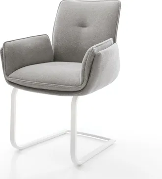 DELIFE Freischwinger Nela-Flex Strukturstoff Soft Grau Freischwinger flach Wei&szlig;, Esszimmerst&uuml;hle