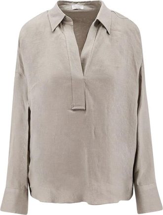 Brunello Cucinelli Femme, Blouses et Chemises, Beige, Taille: 40 FR Chemise en lin avec Monili