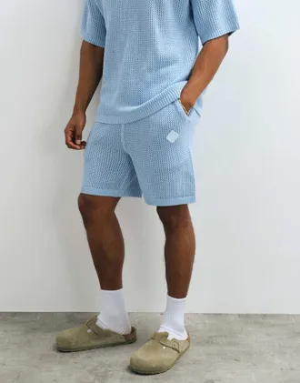 B&eacute;lier Short densemble en maille crochet&eacute;e avec &eacute;cusson logo - Bleu ciel