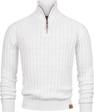 Indicode Herren INHector Strickpullover mit Stehkragen und Rei&szlig;verschluss | Herren-Pulli Pullover Optical White, XXL