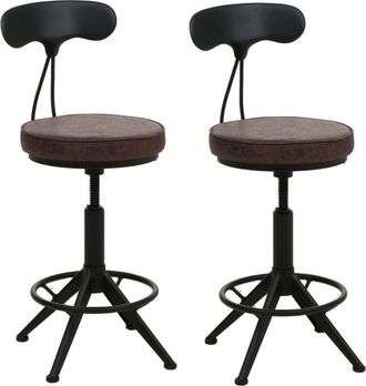 Hhg Lot de 2 tabourets de bar HHG-590, tabouret de bar pivotant Industrial r&eacute;glable en hauteur, similicuir m&eacute;tal, marron-noir
