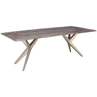 Massivmoebel24 Baumtisch Akazie 180x90x76 grau lackiert Beine silber matt FREEFORM 4 35