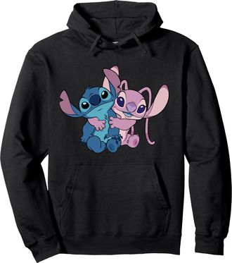 Disney Stitch & Angel Hug Valentines Day Couples 2-Sided Pullover Hoodie