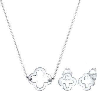 Elli Damen Echtschmuck Schmuckset Halskette Kette Ohrringe Stecker Kleeblatt Glücksbringer in 925 Sterling Silber 40 cm Länge
