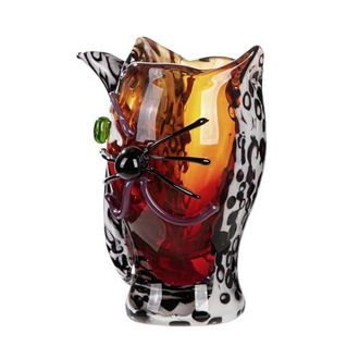 Gilde Glas Art Gesichtsvase Cat - Glas - H&ouml;he 27cm x Breite 23cm - braun - Dekorative Glasvase f&uuml;r Zuhause - Katzenmotiv