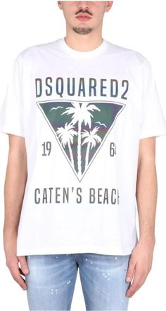 Dsquared2 Homme, Tops, Blanc, Taille: S T-shirt graphique avec motif de palmier tropical