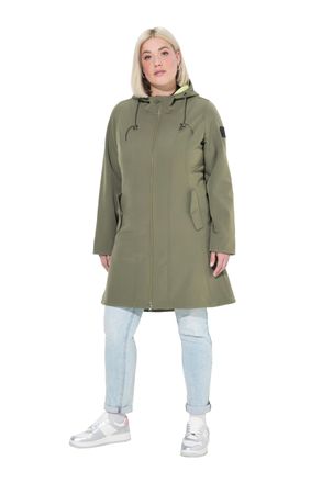 Ulla Popken Damen gro&szlig;e Gr&ouml;&szlig;en &Uuml;bergr&ouml;&szlig;en Plus Size HYPRAR Softshelljacke, wasserabweisend, 2-Wege-Zipper lodengr&uuml;n 54+ 839757190-54+