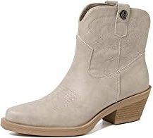 Queen Helena Texani Bottines Camperos à Talons Bas Cowboy Brodées à Bout Western Femmes X28-102, beige, 37 EU
