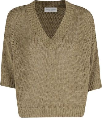 Roberto Collina Femme, Pulls, Vert, Taille: 40 FR Pull &agrave; Manches Courtes et Col en V