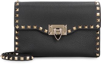 Valentino Garavani Womens Valentino Rockstud Small Leather Crossbody Bag Black Calf Shoulder