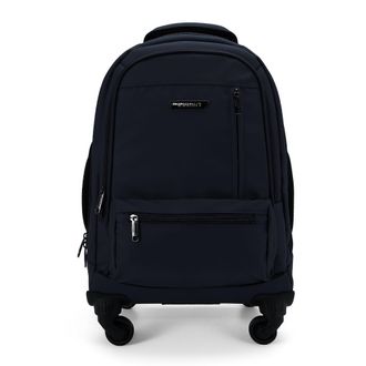 Infinity Leather 19 Laptop-Rollrucksack Schwarz, Premium-PU, 4 Rollen, Trolley-Rucksack