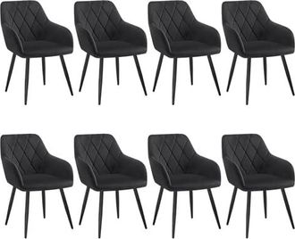 Woltu Chaises Salle &agrave; Manger Lot de 8, Chaise de Cuisine en Velours, Assise Rembourr&eacute;e avec Accoudoirs et Dossier, Pieds en M&eacute;tal, Noir, BH352sz-8