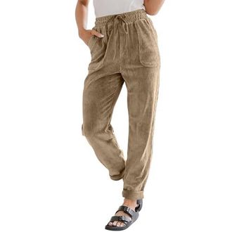 Generic Pantalon &eacute;lastique d&eacute;contract&eacute; en velours c&ocirc;tel&eacute; pour femme - Taille haute - Jambe droite - Confortable - Pantalon de travail d&eacute;contract&eacute; avec poches 