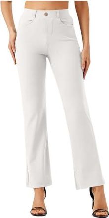Generic Pantalon habill&eacute; pour femme - Pantalon de travail d&eacute;contract&eacute; - Bouton extensible et l&eacute;ger - Avec poches, blanc, XXL