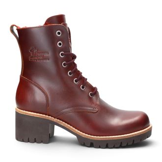 Panama Jack Wasserdichte warme Schn&uuml;rstiefel aus bordeauxrotem Leder f&uuml;r Damen - Padma B25