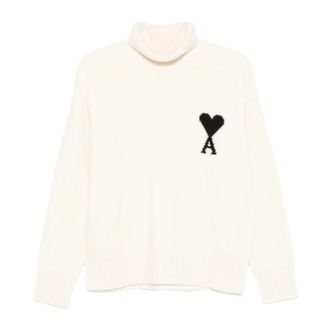 Ami Wei&szlig;e Woll Rollkragenpullover Herz Logo - - Knitwear - Damen - Wei&szlig; - XL
