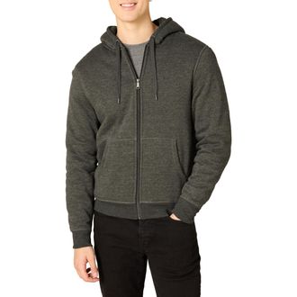 Amazon Essentials Herren Hoodie mit Sherpa-Futter und durchgehendem Reißverschluss, Dunkelgrau Meliert, XXL