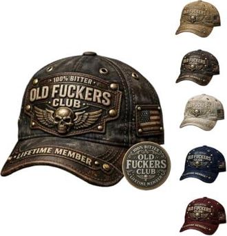 Generic Old Fuckers Club - Casquette de baseball vintage, pi&egrave;ce de monnaie et casquette, imprim&eacute; 100 % amer, chapeau vieilli r&eacute;glable, Noir, Taille unique