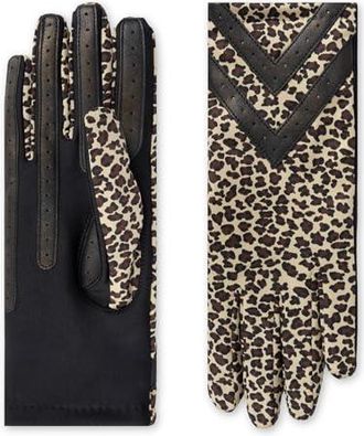 Isotoner Water Repellent Touchscreen Chevron Heritage Spandex Gloves Gants, Léopard-Smartdri, S-M Femme
