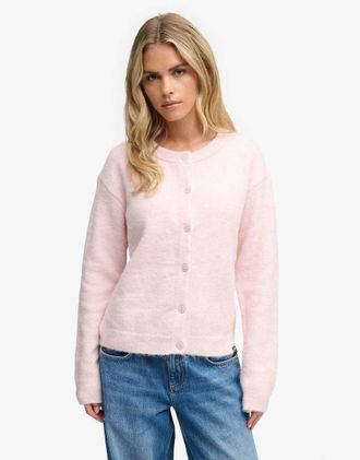 Superdry Strickjacke aus geb&uuml;rstetem Strick in zartrosa