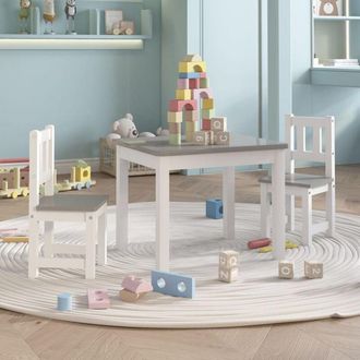 vidaXL Vidaxl - Ensemble de table et chaises pour enfants 3 pi&egrave;ces dans la chambre denfants de jeu en bois Couleur : Blanc et gris