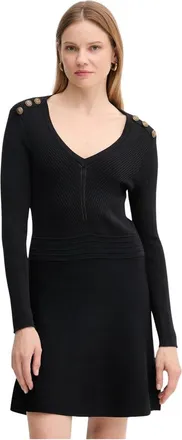Gaud&igrave; Femme, Robes, Noir, Taille: 38 FR Robe courte &agrave; encolure en V orn&eacute;e de boutons
